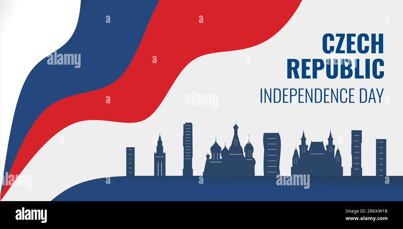 Czech republic independence day banner. City with flag for community ...