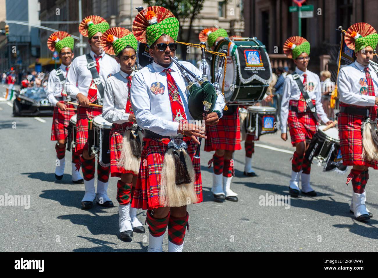 Indian-American bagpipers perform at the Indian Independence Day Parade ...