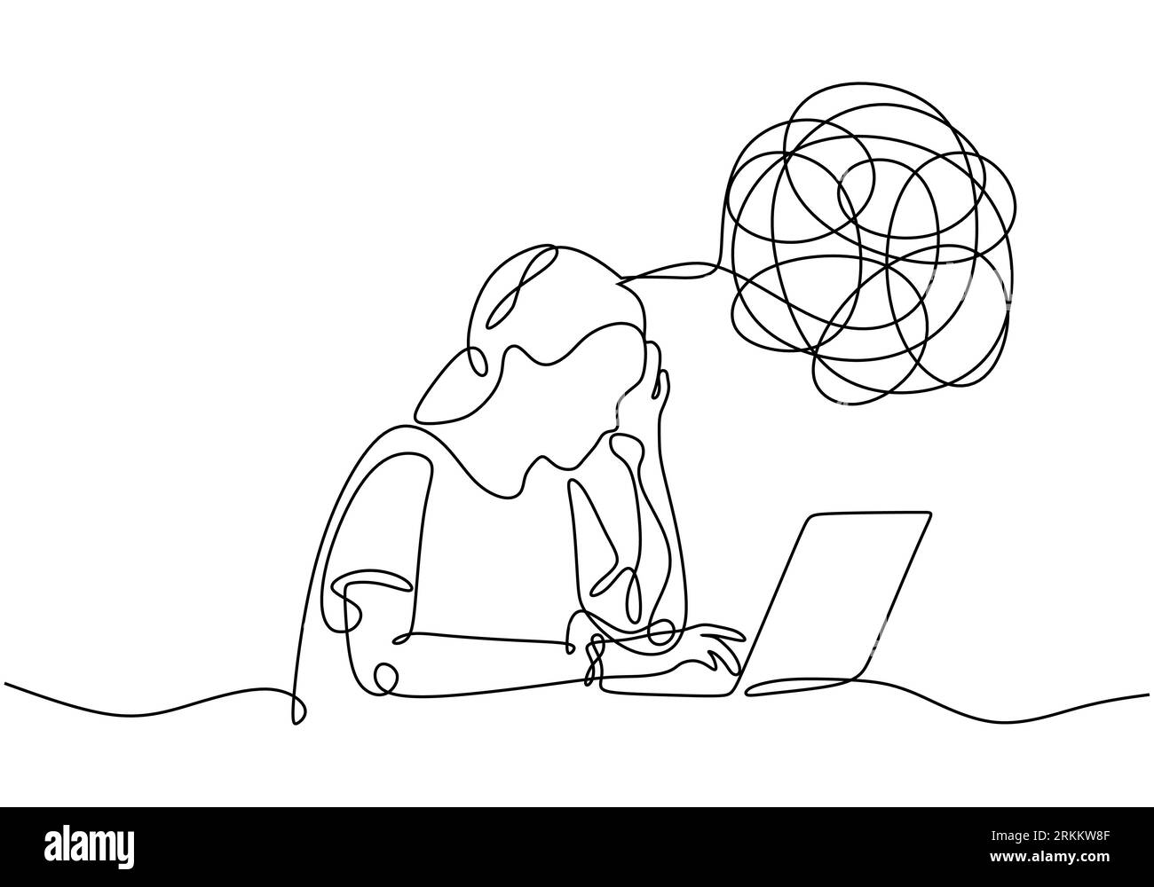 Sad person single line art hi-res stock photography and images - Alamy