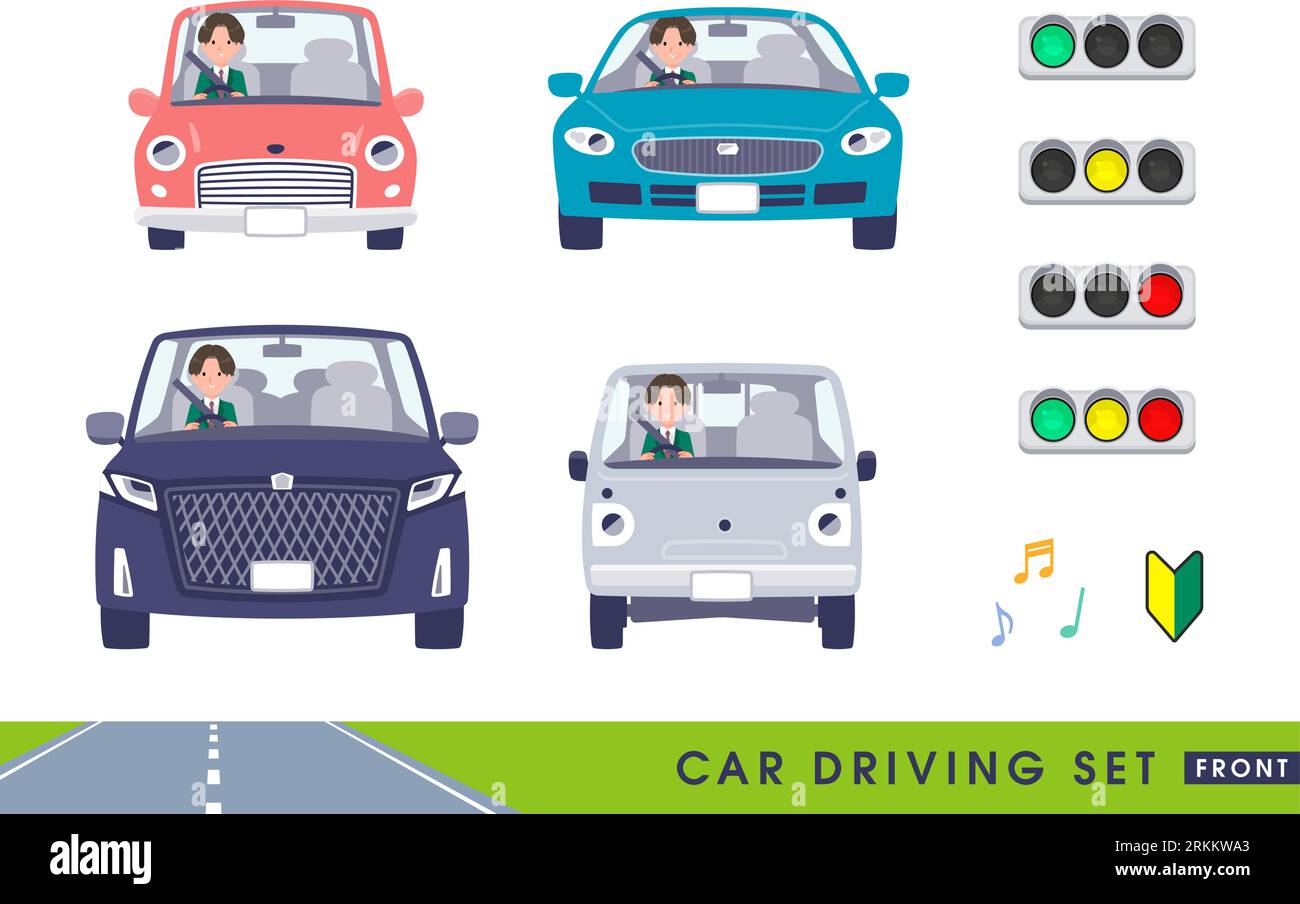 A set of blazer schoolboy driving a car(front).It's vector art so easy ...