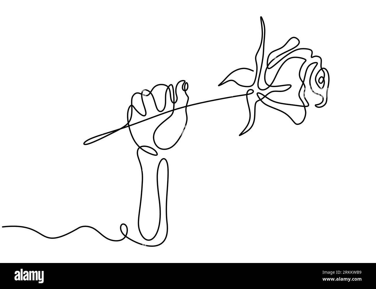 Continuous line drawing hand holding rose flower minimalist, vector illustration isolated on ...
