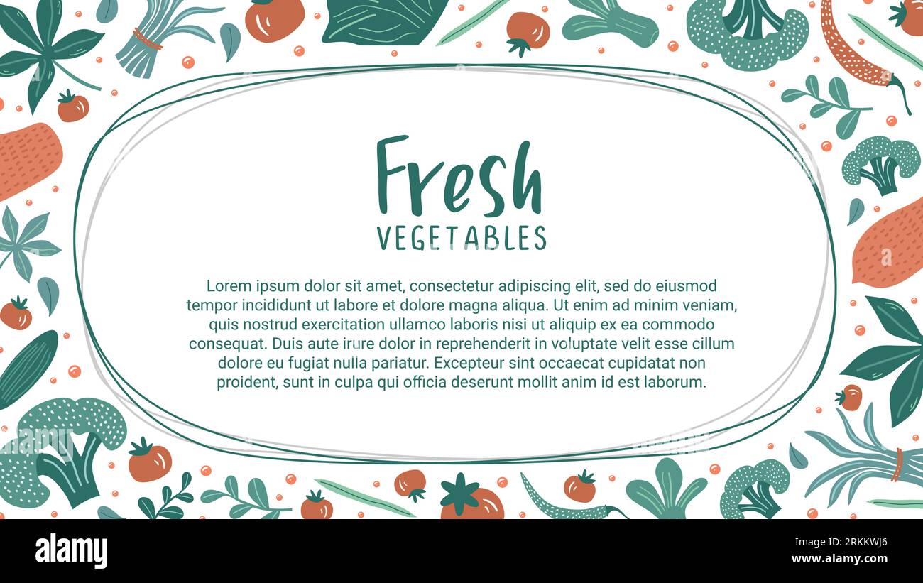 Fresh vegetables drawing decoration banner template, vector ...