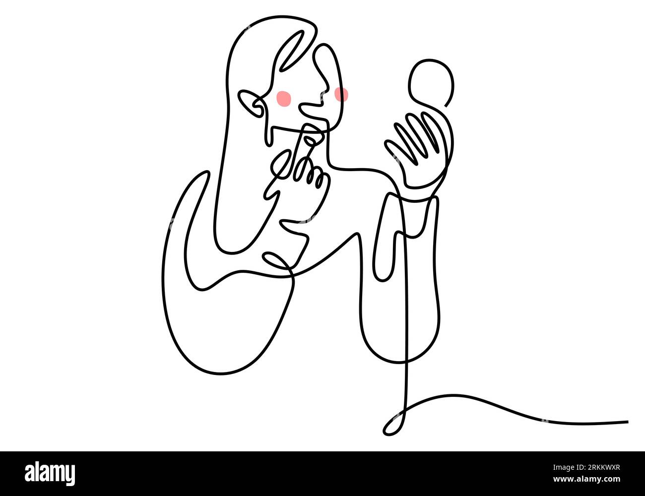 Continuous single line drawing of long haired woman using pink powder ...