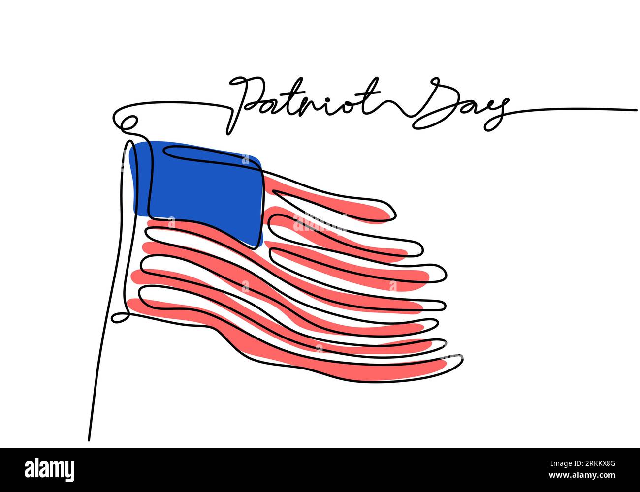 Continuous one line drawing of patriot day background with american ...