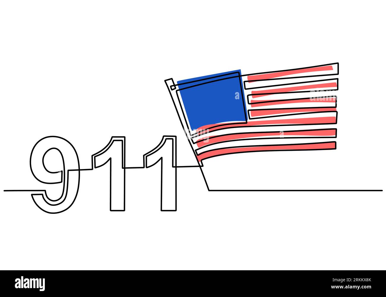 Continuous one line drawing of patriot day background with american ...