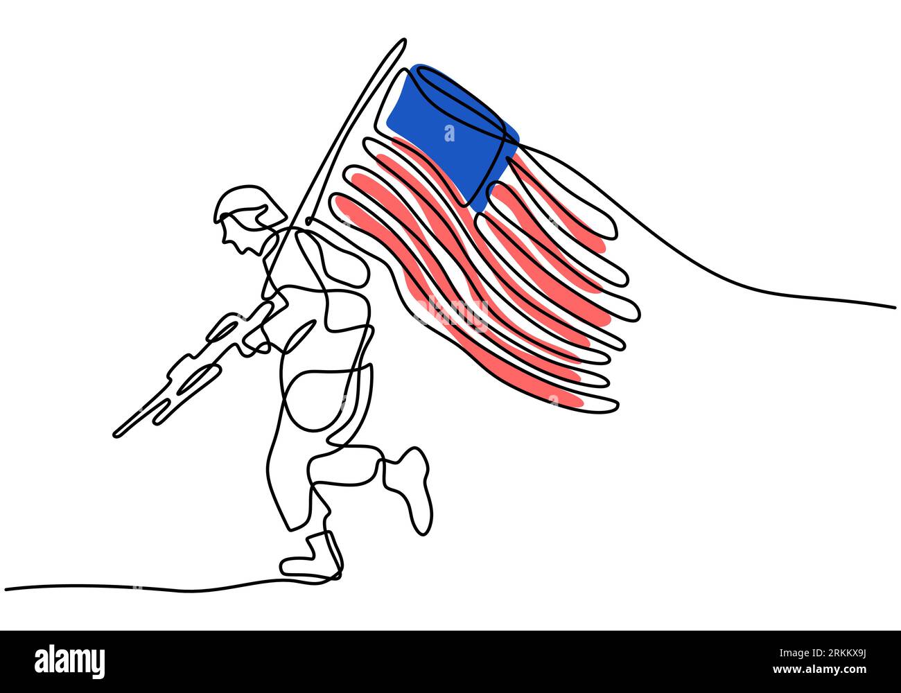 Continuous one line drawing of patriot day background with american ...