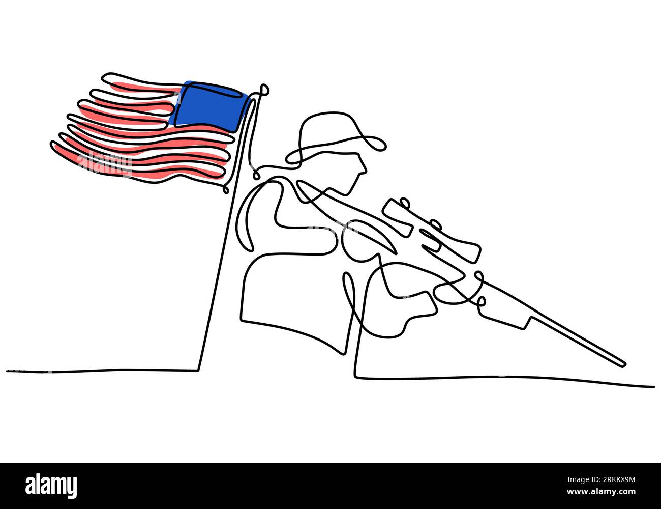 Continuous one line drawing of patriot day background with american ...