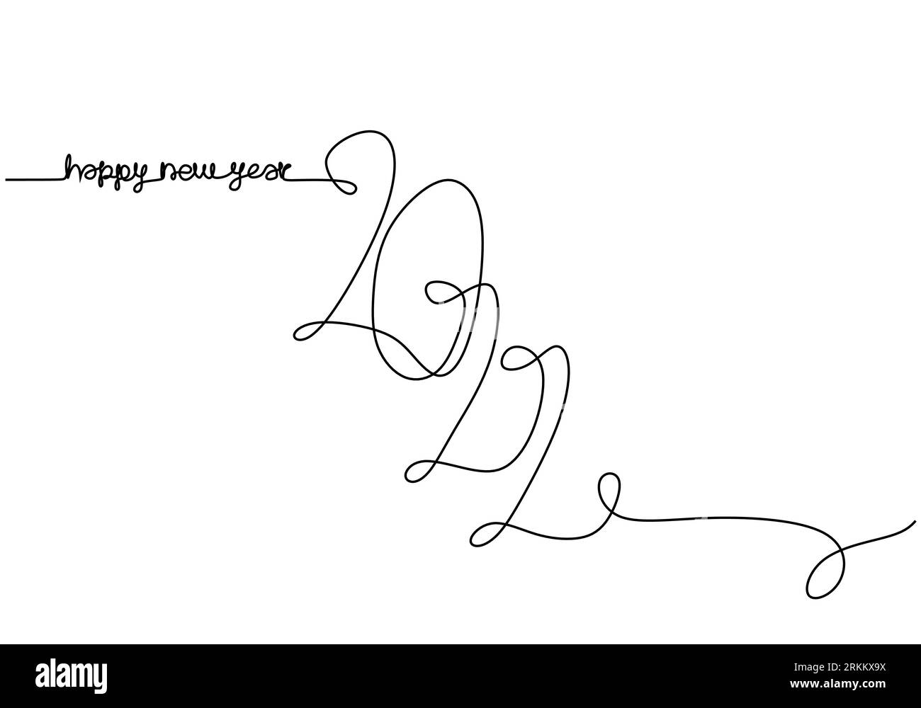 new year 2022 continuous one line drawing, minimalist text vector ...