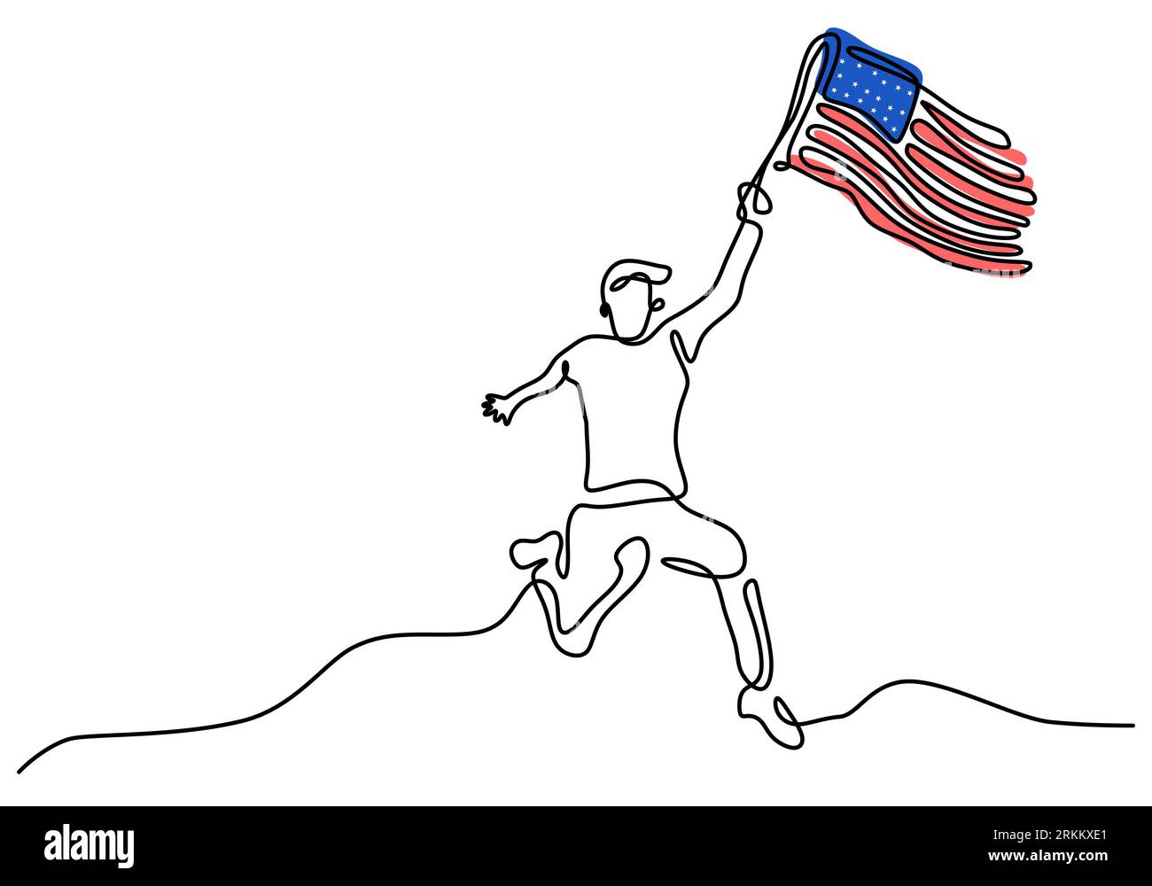 Continuous one line drawing of patriot day background with a running ...