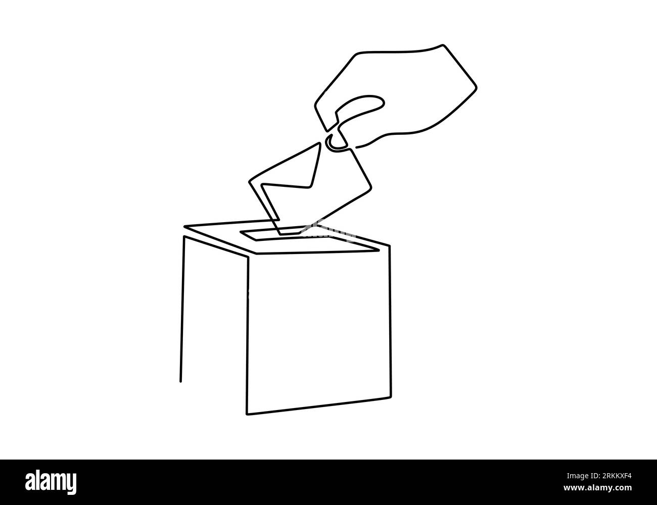 Continuous single line of right hand inserting vote paper into box ...