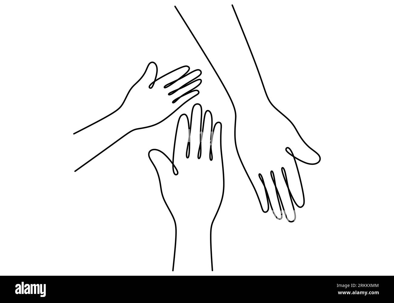 Continuous one line drawing of abstract opened three hands together ...