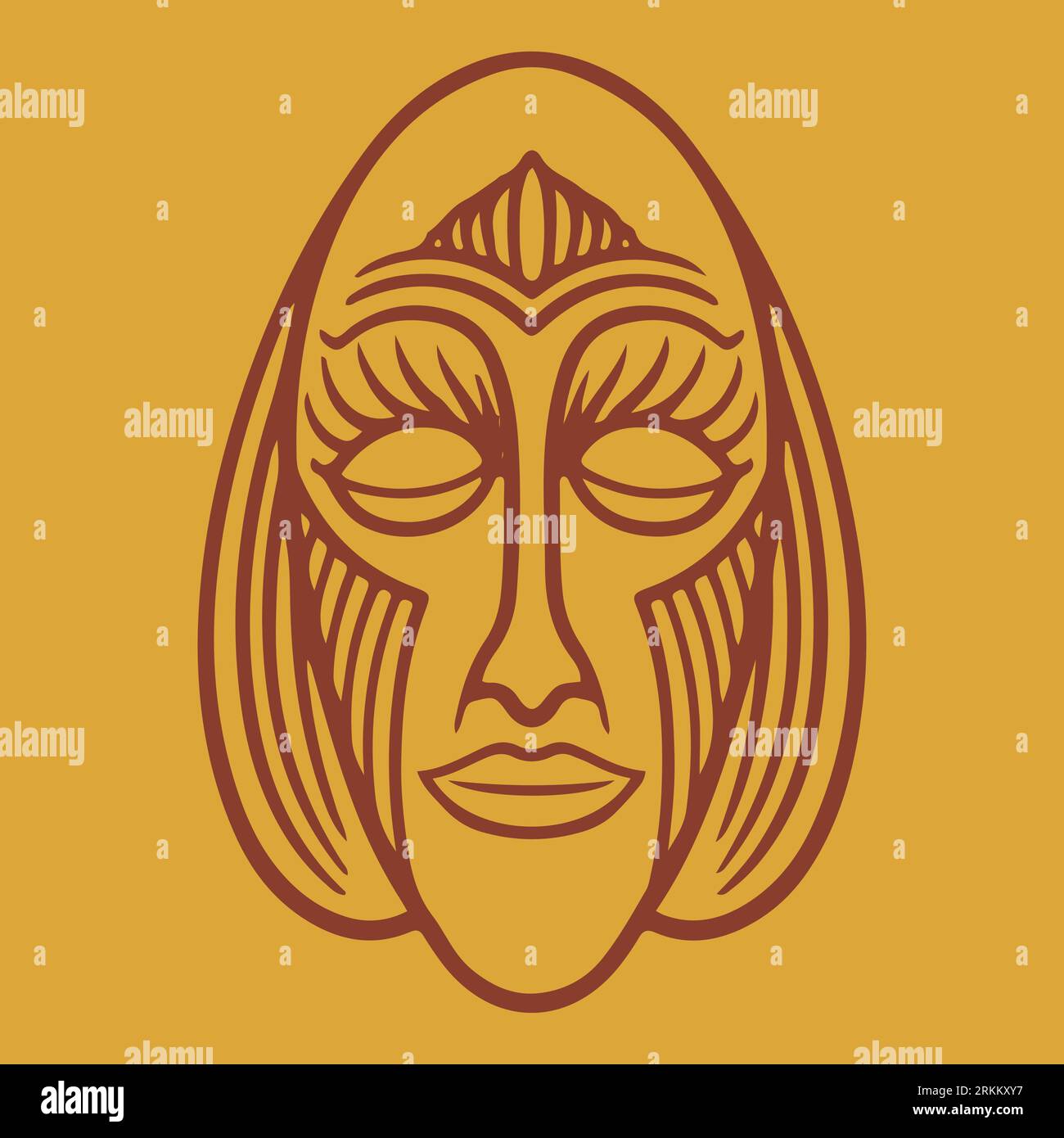 Modern art ethnic african face mask design hand drawn isolated on ...
