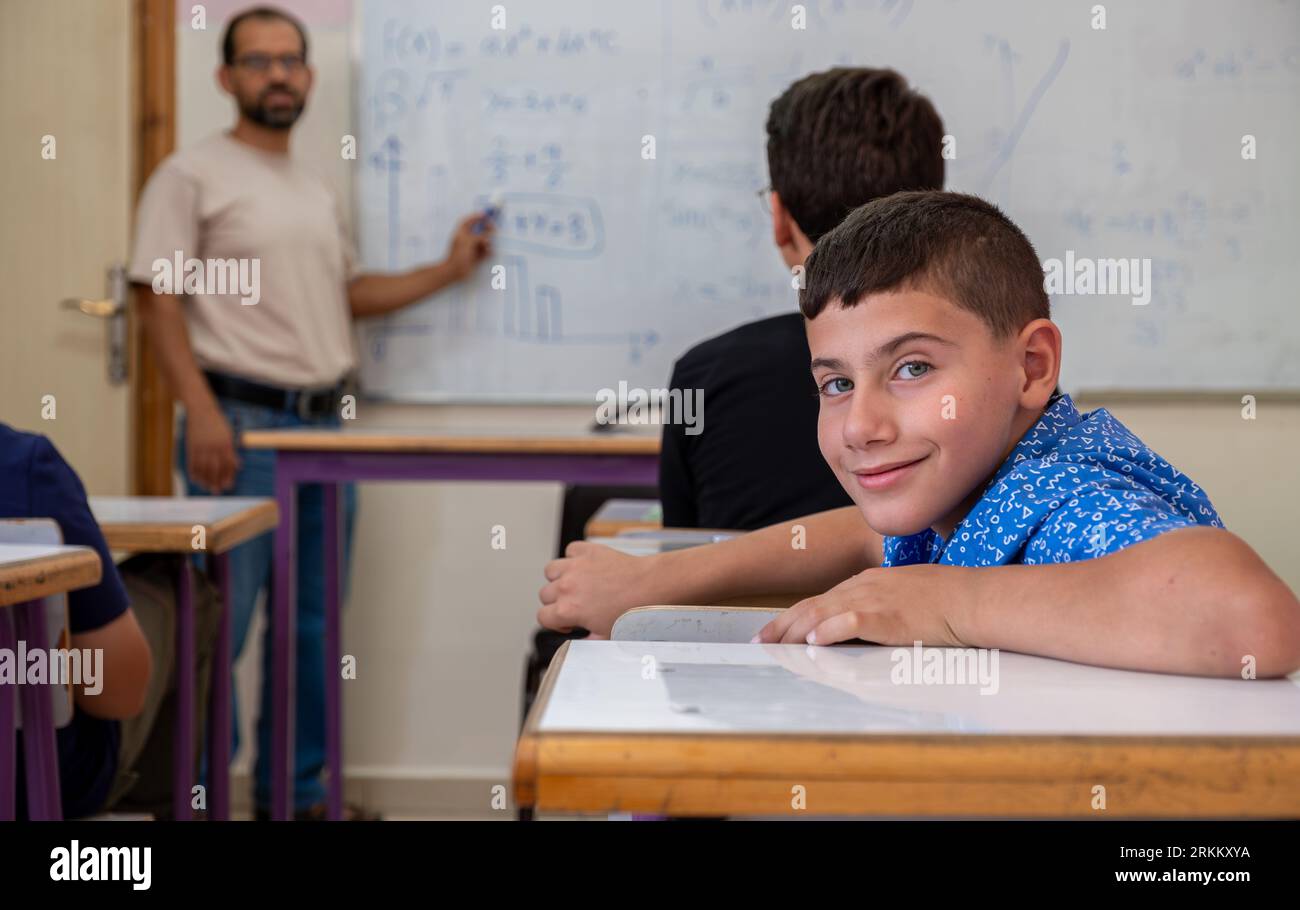 Boy studying in school with his colleagues Stock Photo - Alamy