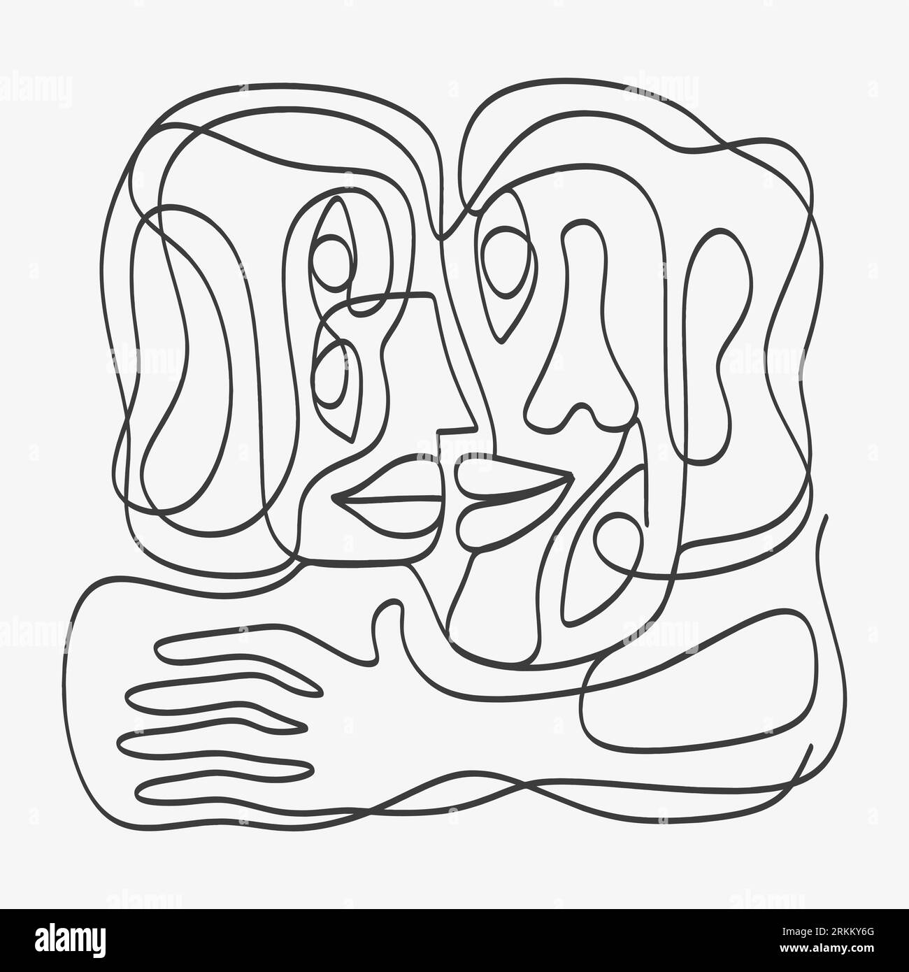 Continuous one single line of primordial man face and hand isolated on ...