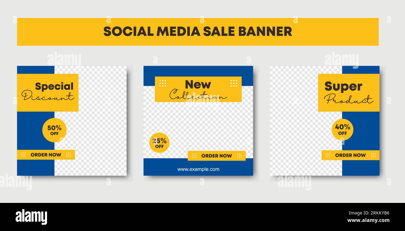 Set of Editable minimal square banner template with yellow and blue ...