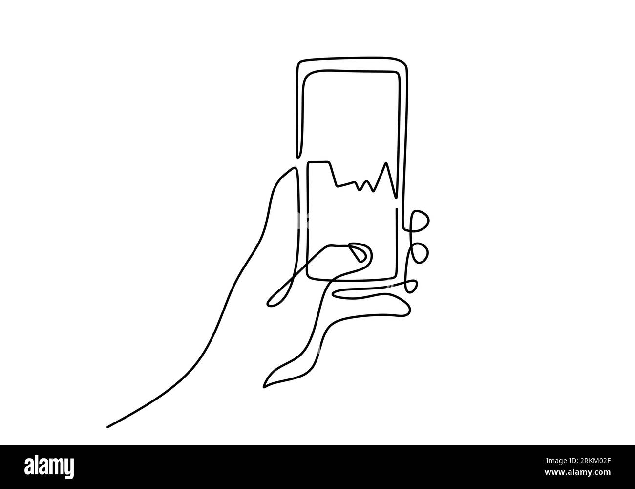 Continuous one line drawing of human hand holding a smartphone while ...