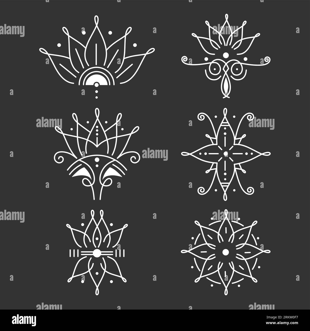 Tribal decorative element drawing set. line art hand drawn sketch ...