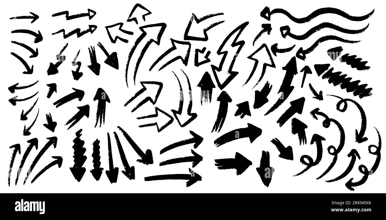 Arrows with different shapes and directions. Sketches icons collection ...