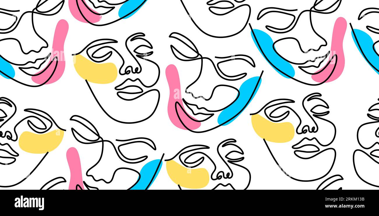 One continuous line drawing faces, fashion minimalist patterns ...