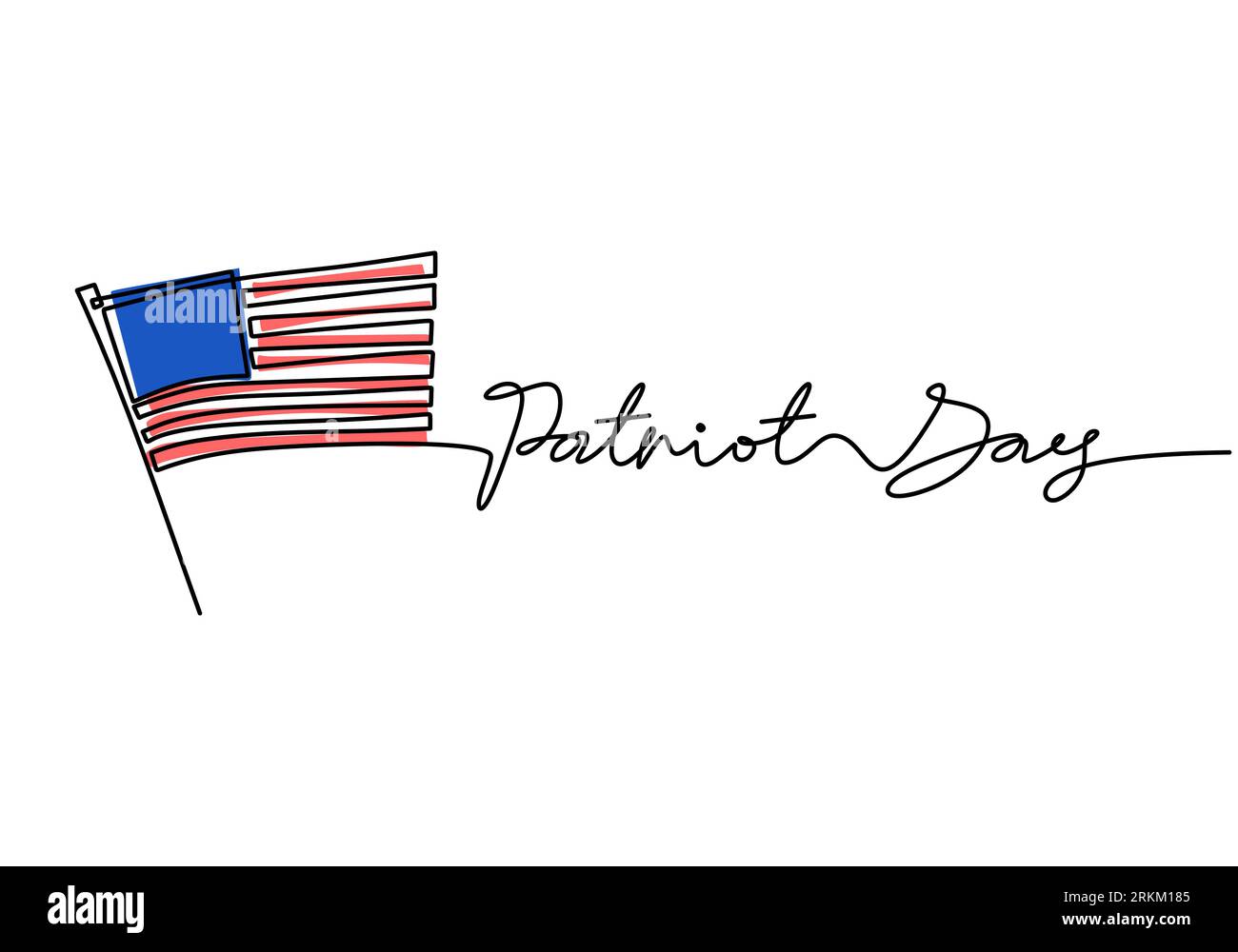 Continuous one line drawing of patriot day with american flag and ...