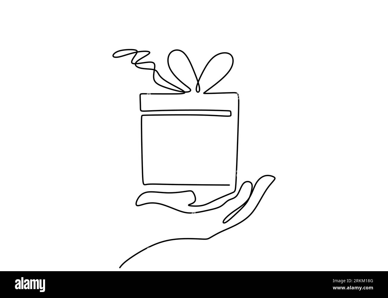 Hand holding gift box. Continuous line drawing, one hand drawn ...