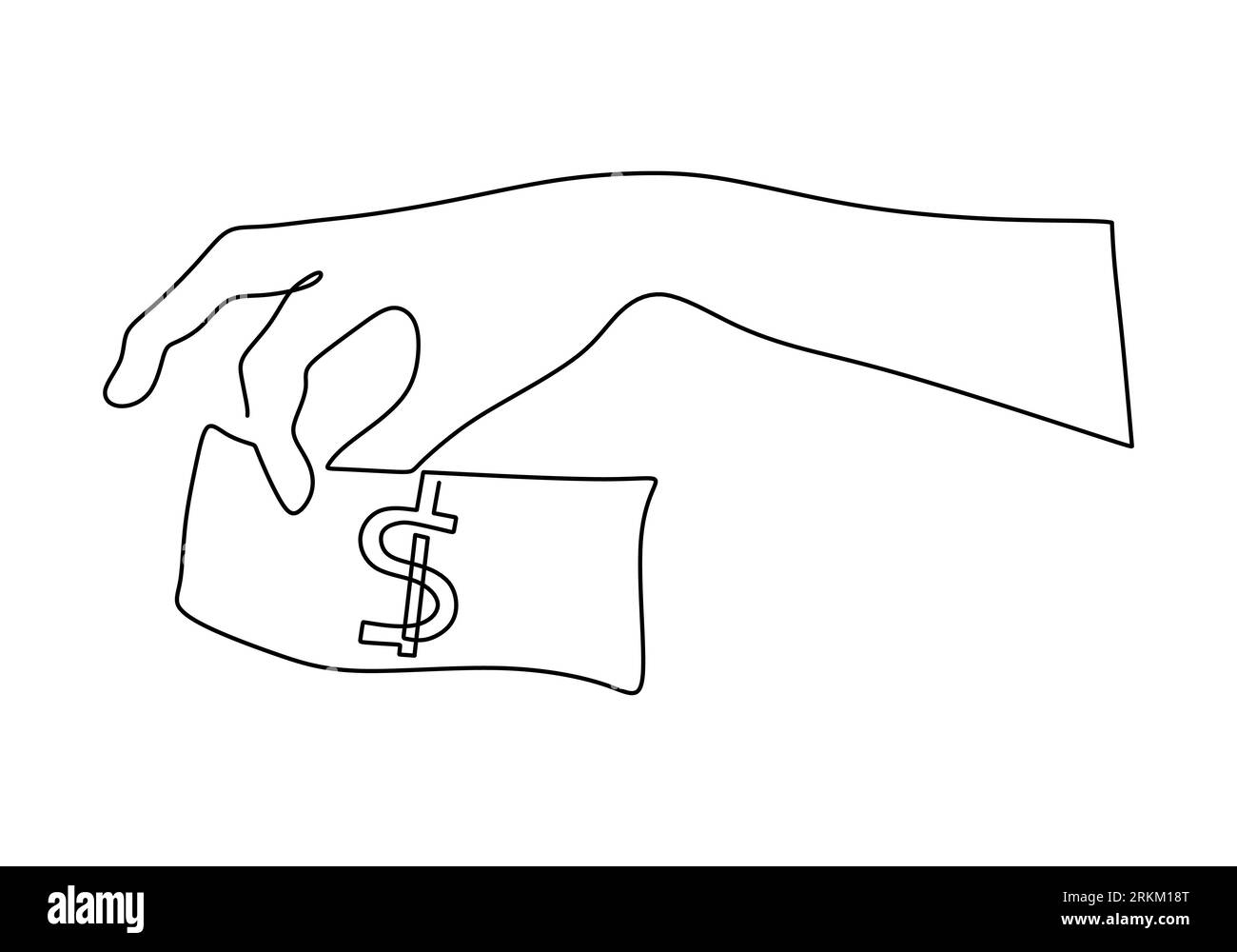 Hand holding dollar money continuous line drawing, one hand drawn ...