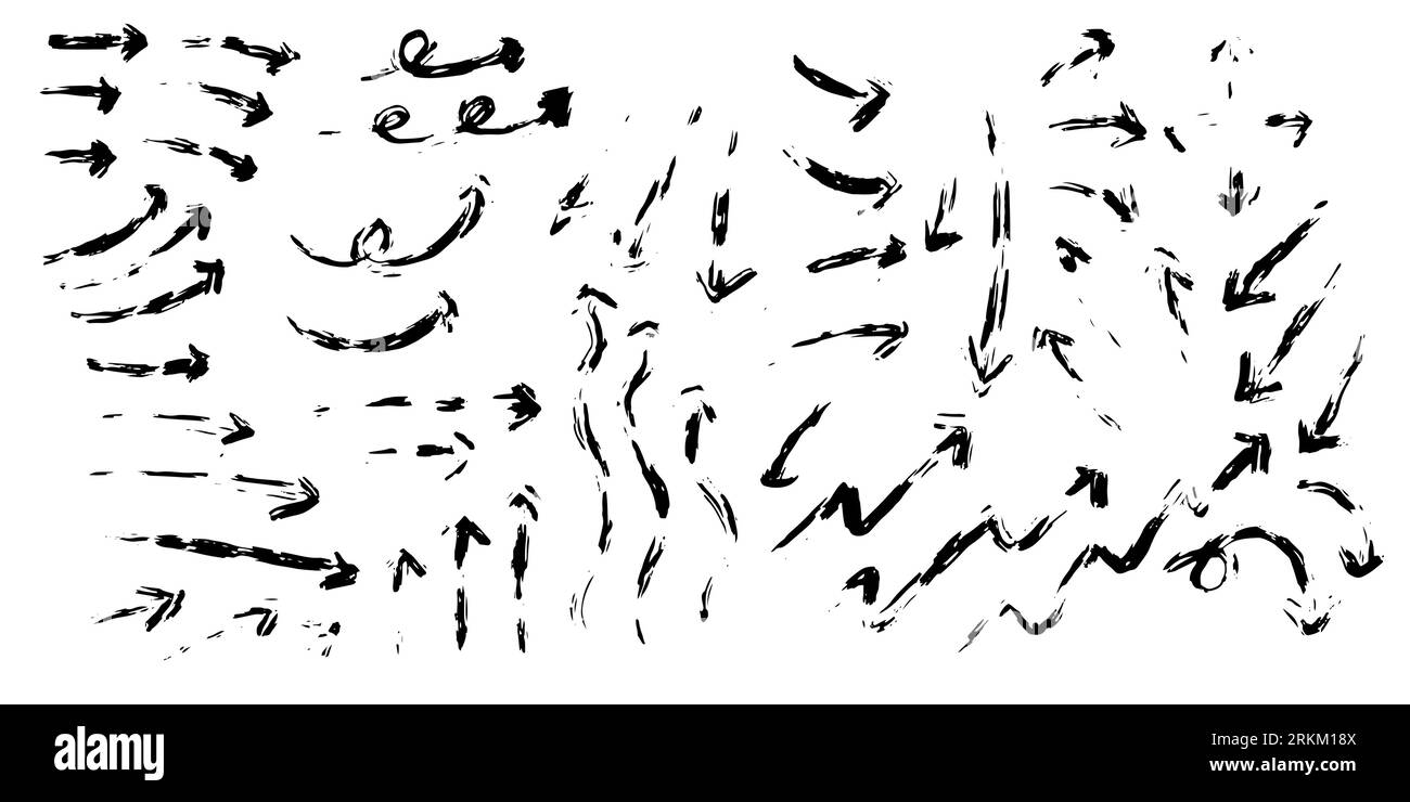 Hand drawn black arrows isolated on white background. Vector brush ...