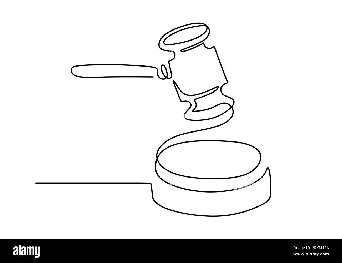 Continuous line drawing of hammer judge on Black and white background ...