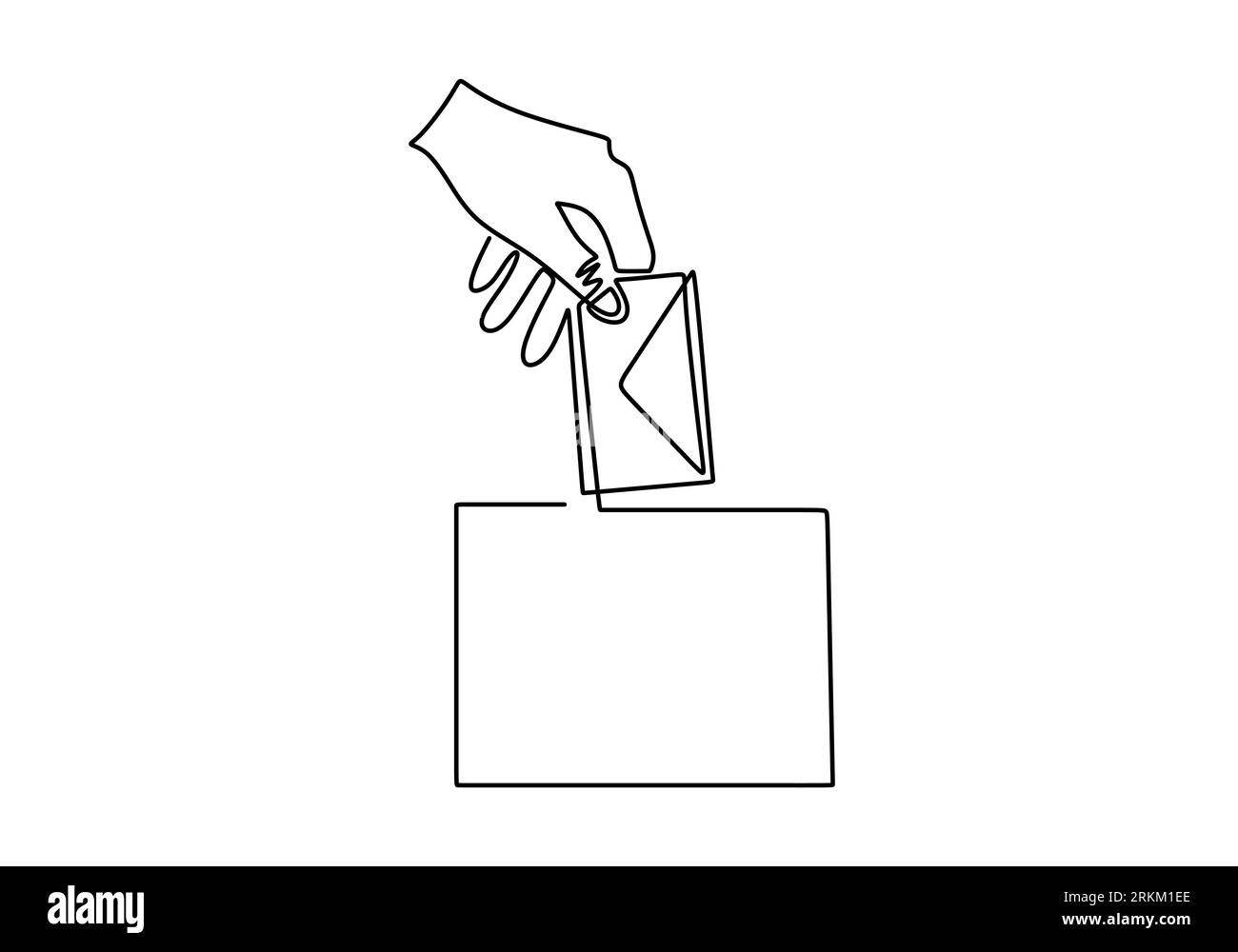 Continuous single line of left hand inserting vote paper into box ...