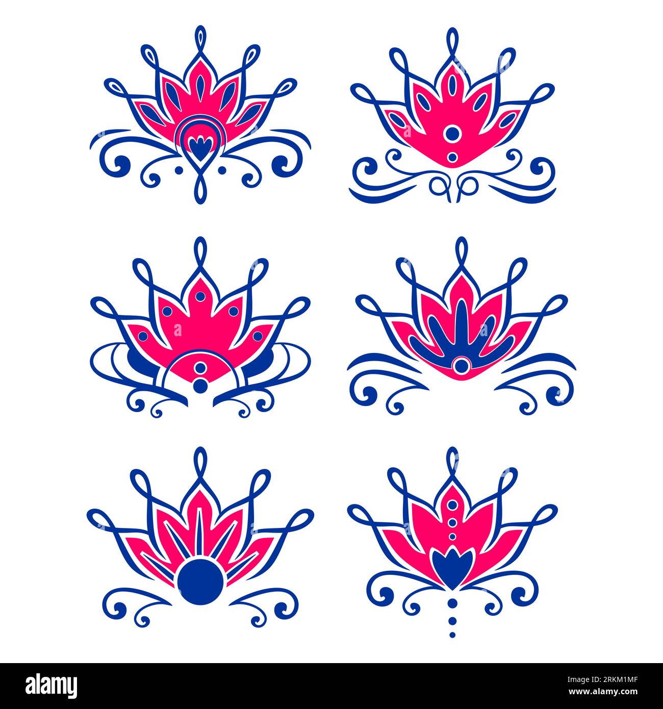 Lotus abstract drawing, ethnic tribal motifs set collections. blue and ...