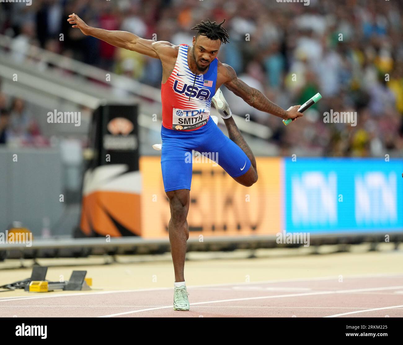 USA's JT Smith falls during the Men's 4x100m Relay Heat 1 on day seven ...