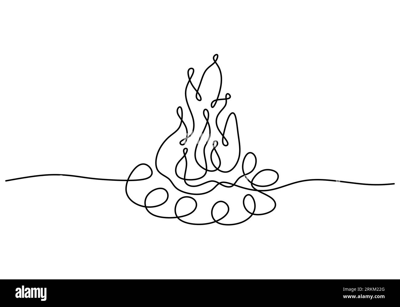 Campfire one continuous line drawing. Minimalist hand drawn contour ...