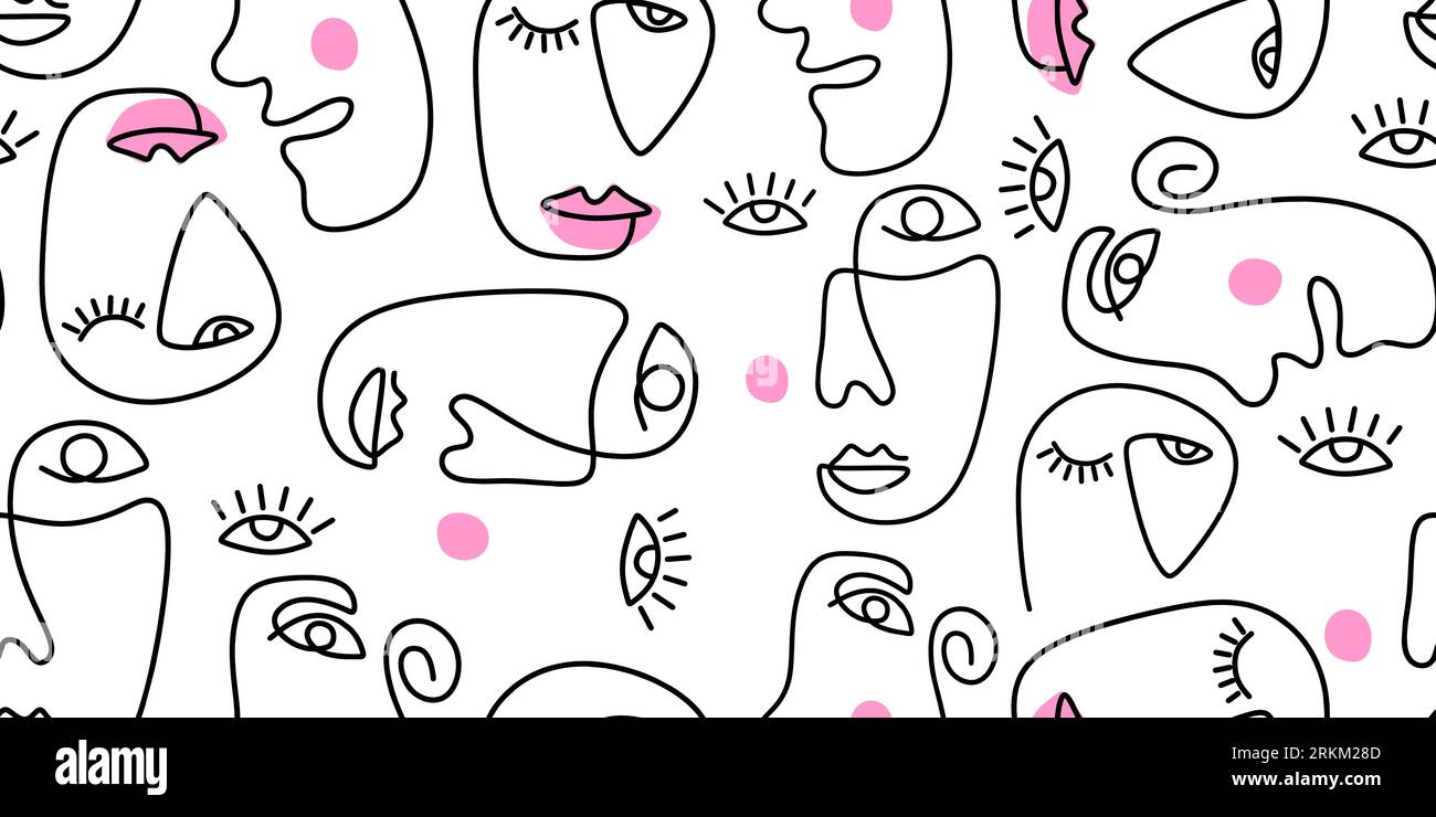 Abstract Poster With Minimal Woman Face One Continuous Line Drawing