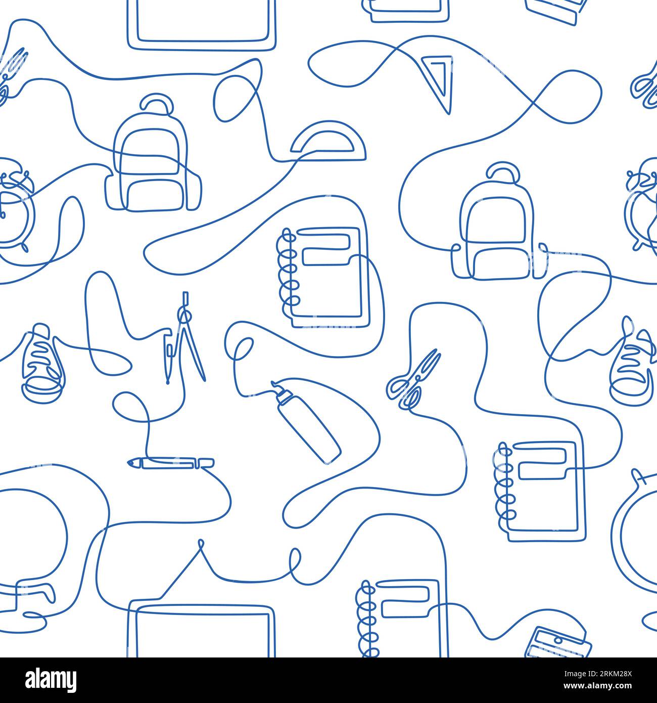 Seamless pattern with back to school theme in Continuous one line style ...