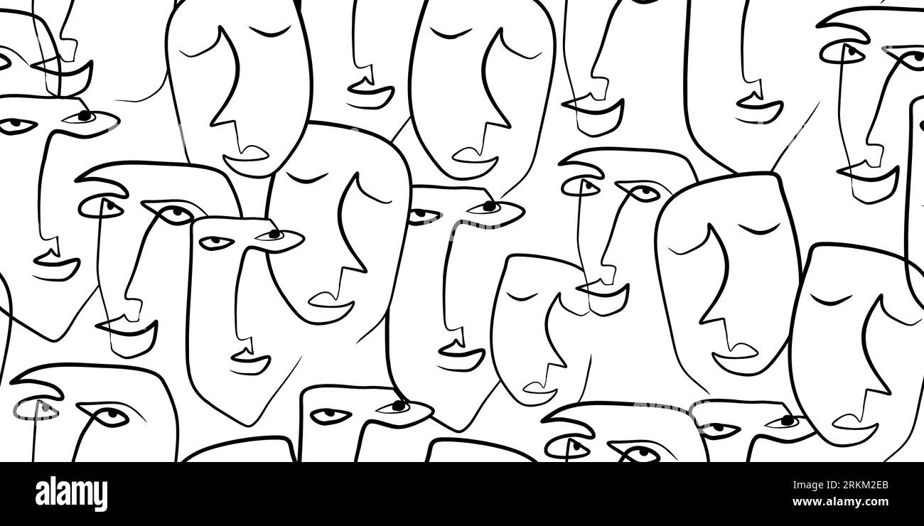 Continuous line face women seamless pattern. Vector modern minimalism ...