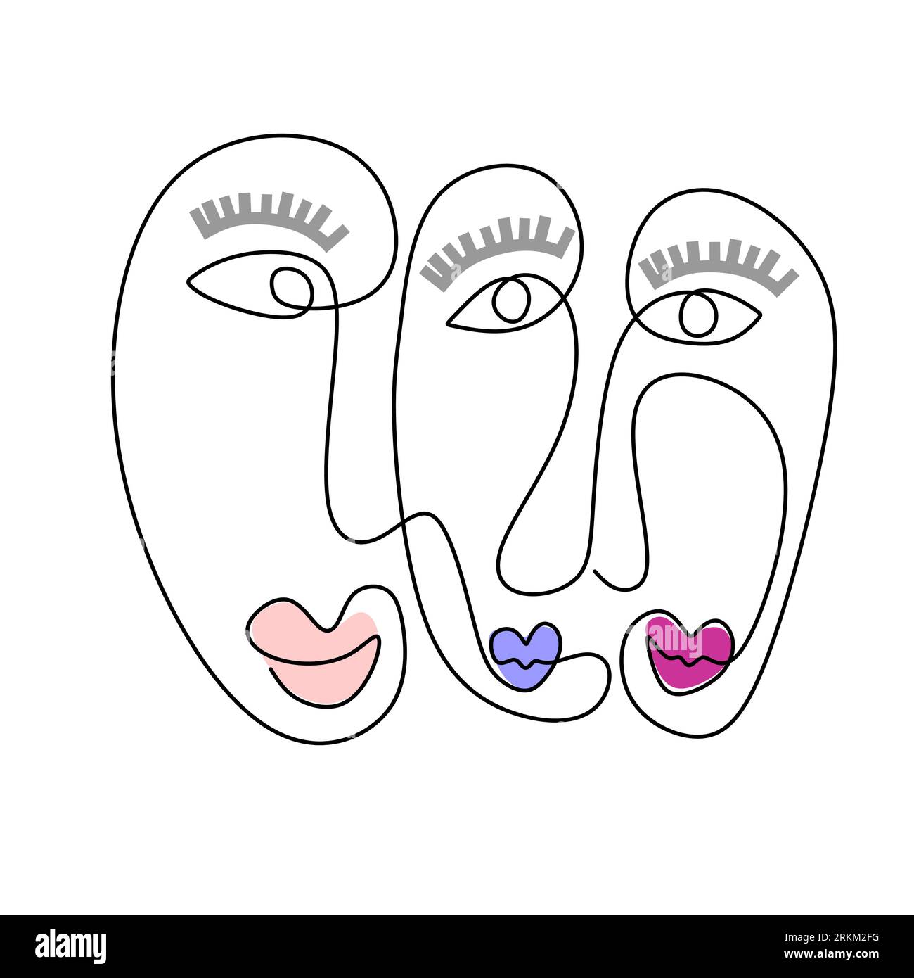 One line art abstract female face. Contemporary minimalist style ...