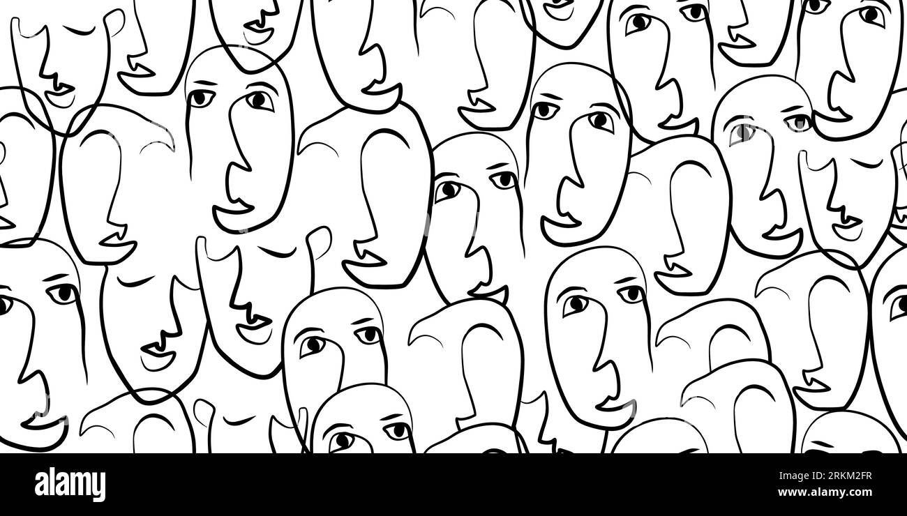 Continuous line face women seamless pattern. Vector modern minimalism ...
