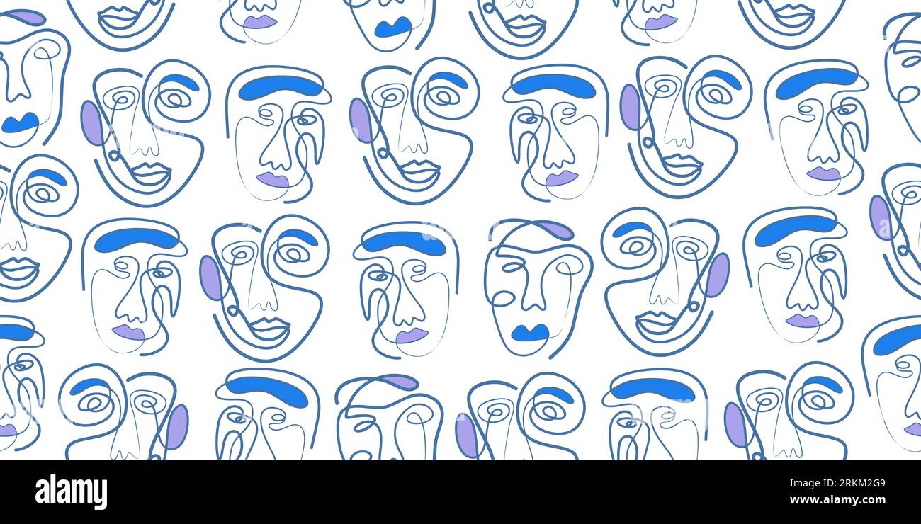 Abstract one line drawing masks and faces vector design isolated ...