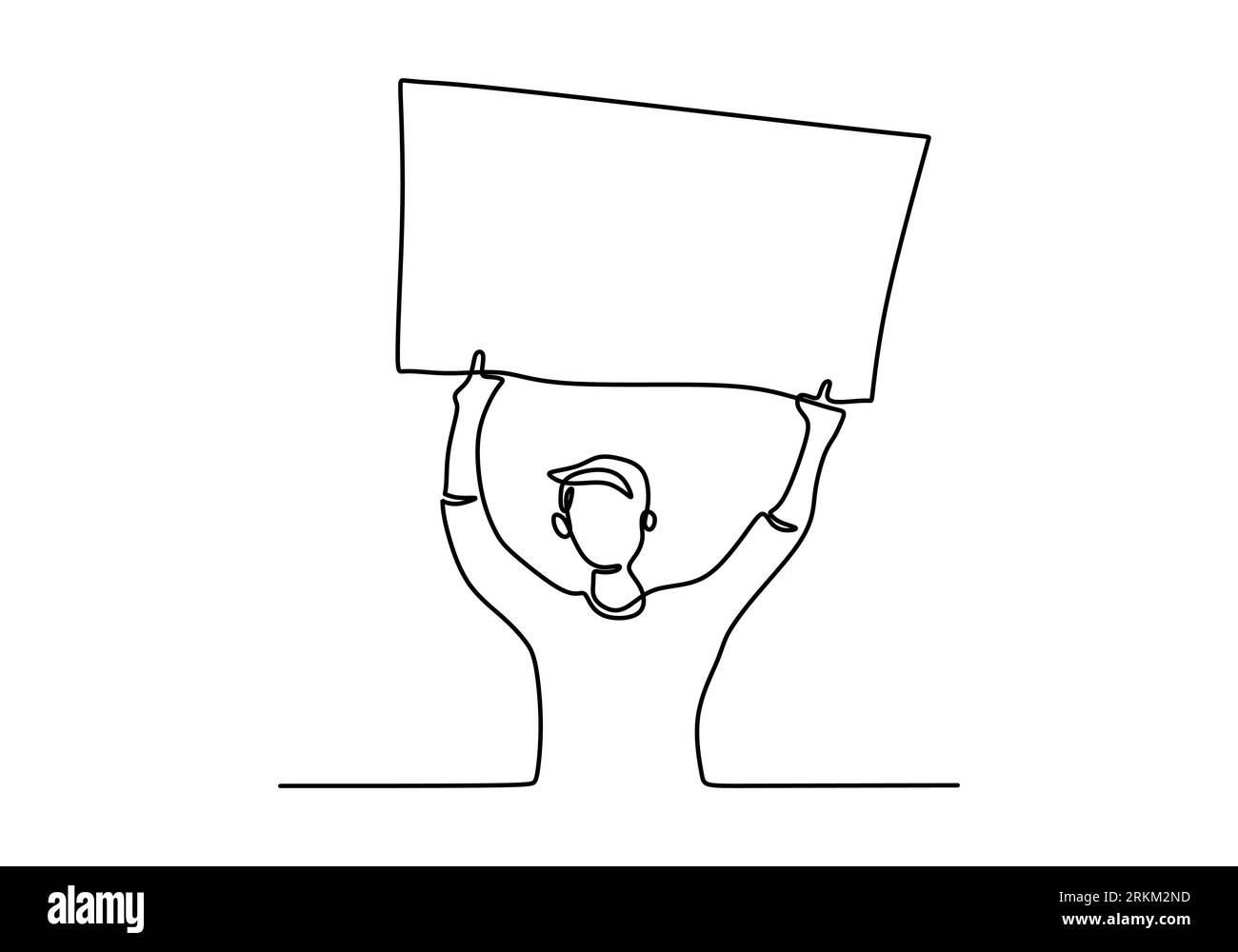 Continuous one line drawing of a man lifting demonstration board ...