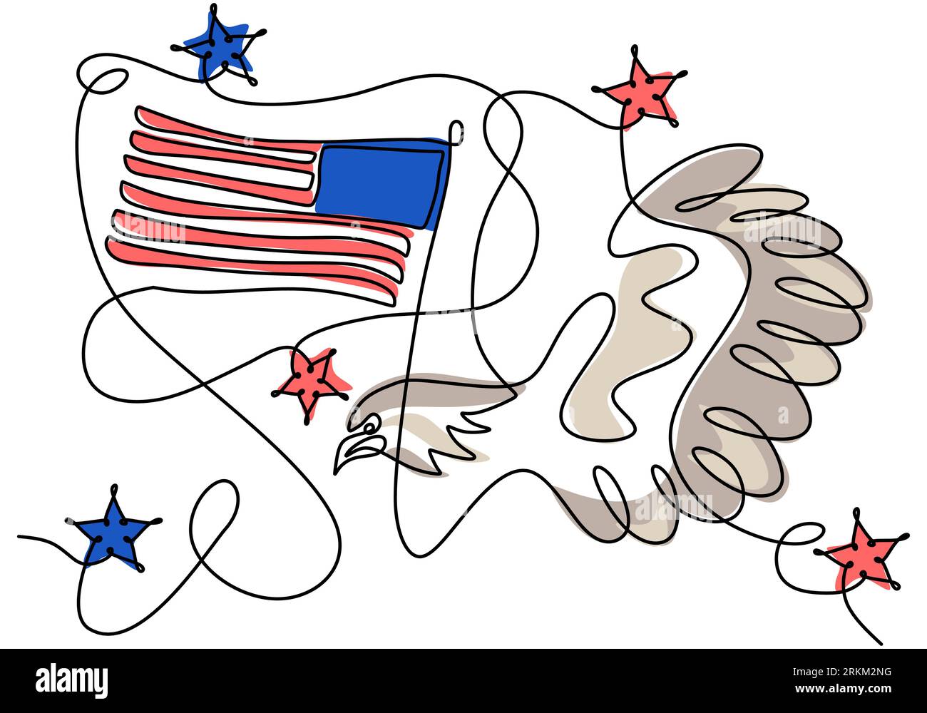 Continuous one line drawing of patriot day background with american ...