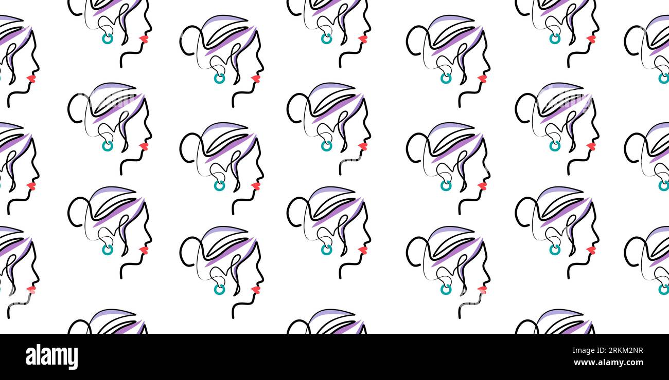 Women's faces in one continuous line drawing. Beautiful women face ...