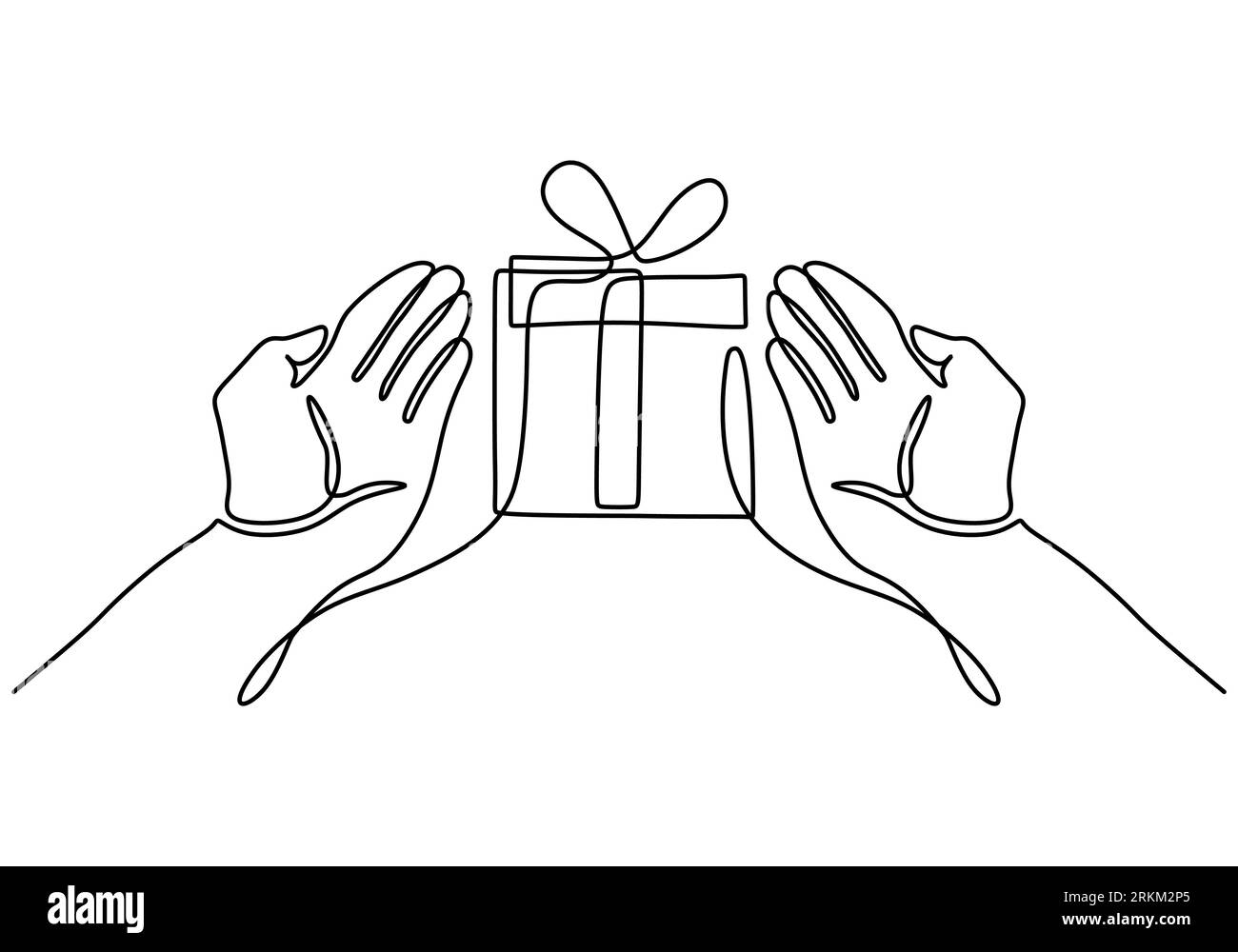 Hand holding gift box. Continuous line drawing, one hand drawn ...
