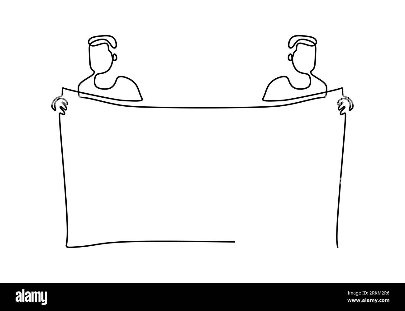 Continuous one line drawing of a man bring demonstration banner or ...