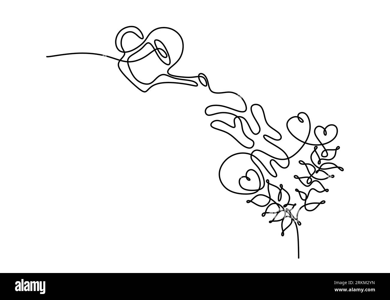 Continuous single line drawing of sprayer water pouring water to heart ...