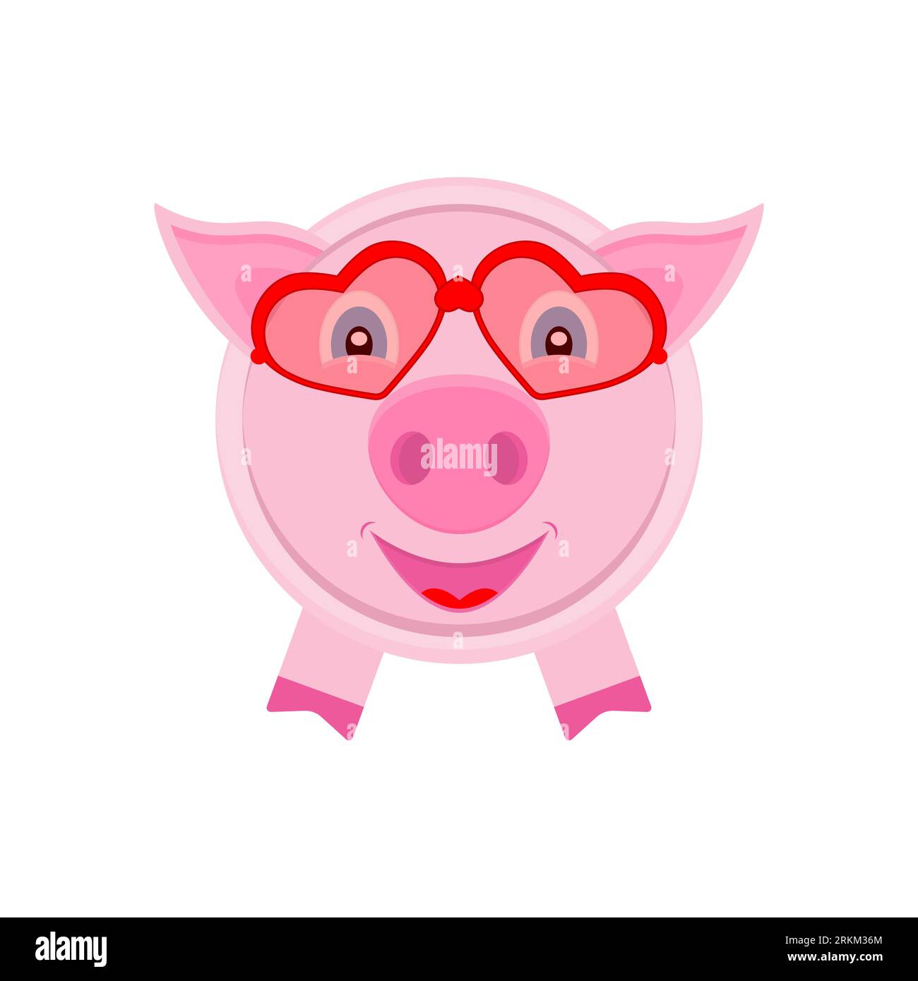Cute pig in glasses with hearts. Vector cartoon illustration. Clipart ...