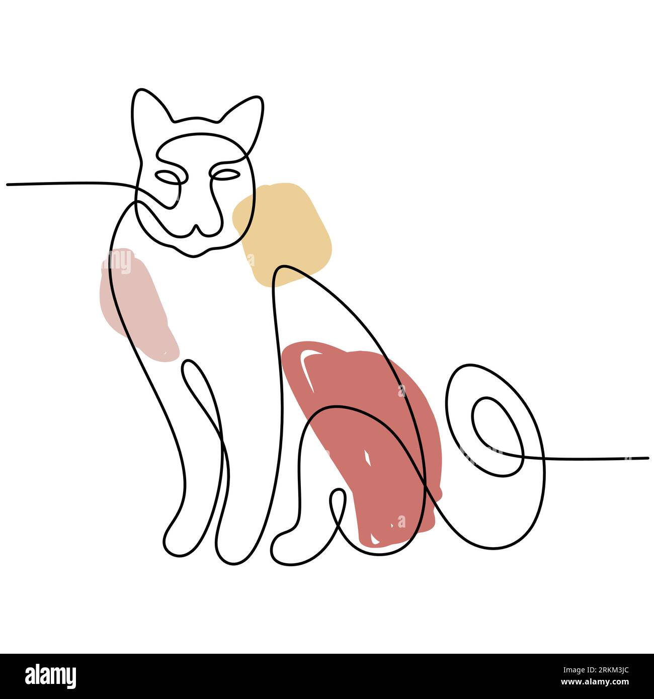Continuous one single line of abstract cute cat isolated on white ...