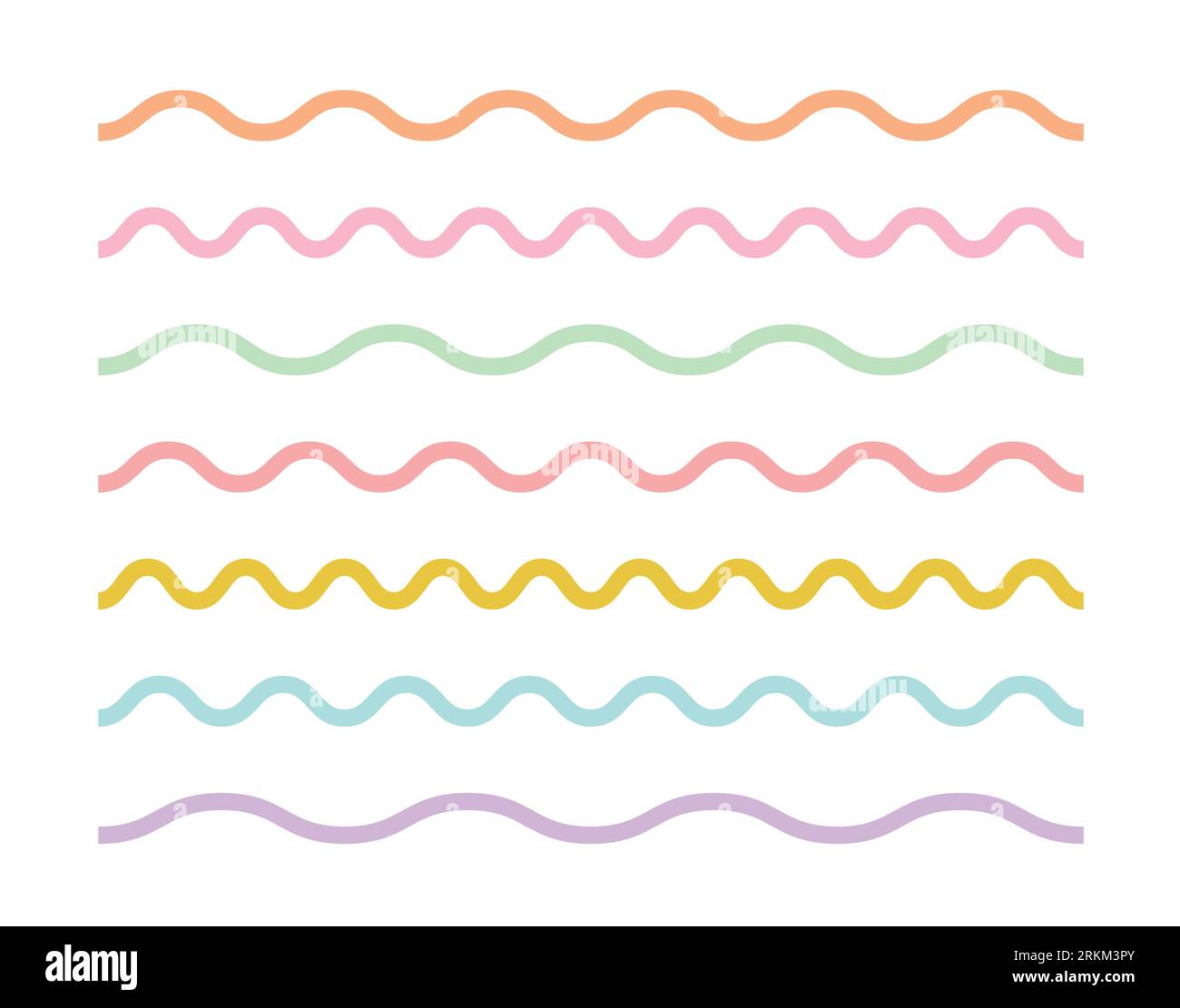 Wavy line set in white background. Simple color outline design element ...