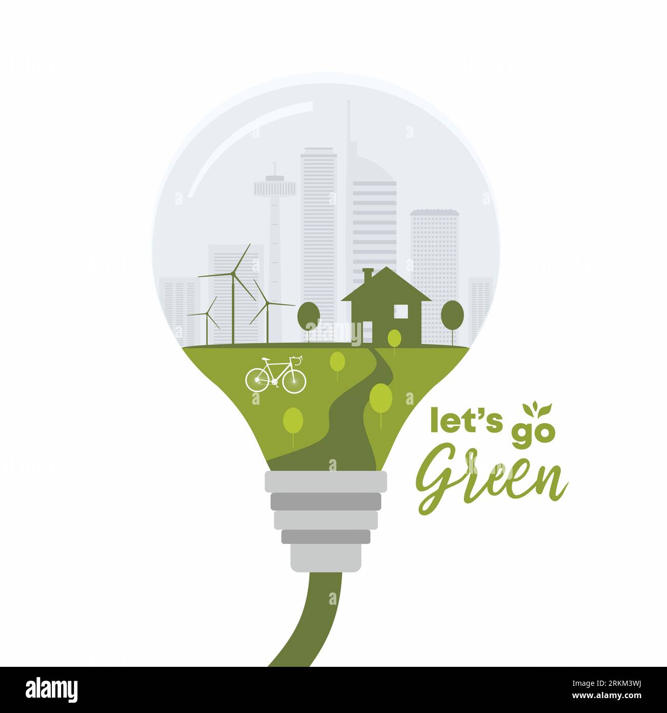 Green energy concept banner. Flat metaphor creative with light bulb and ...