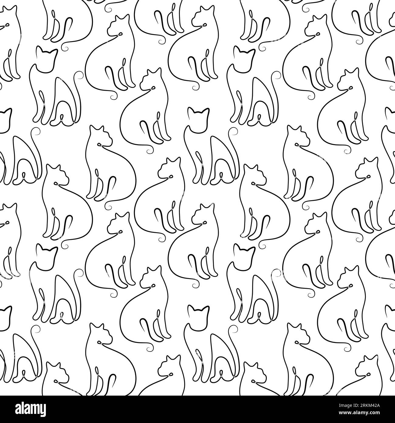 Continuous one single line of abstract cute cat seamless pattern ...