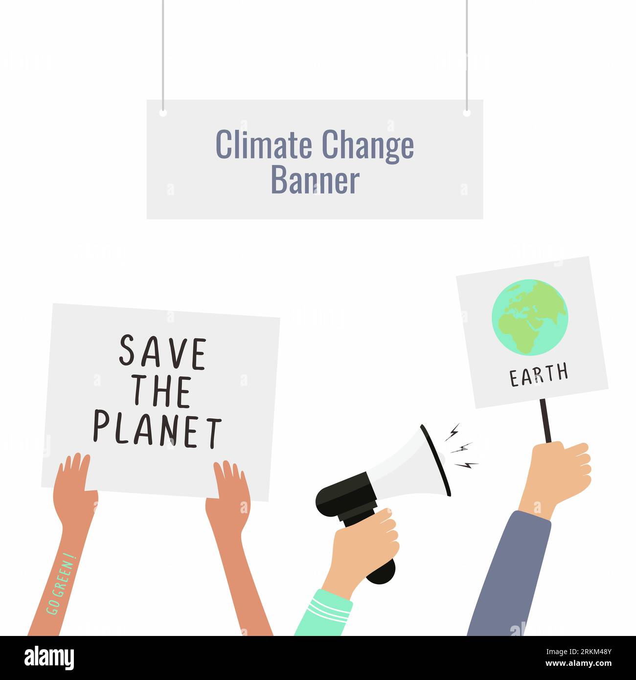 Climate change banner. Demonstrating concept, People protesting against ...